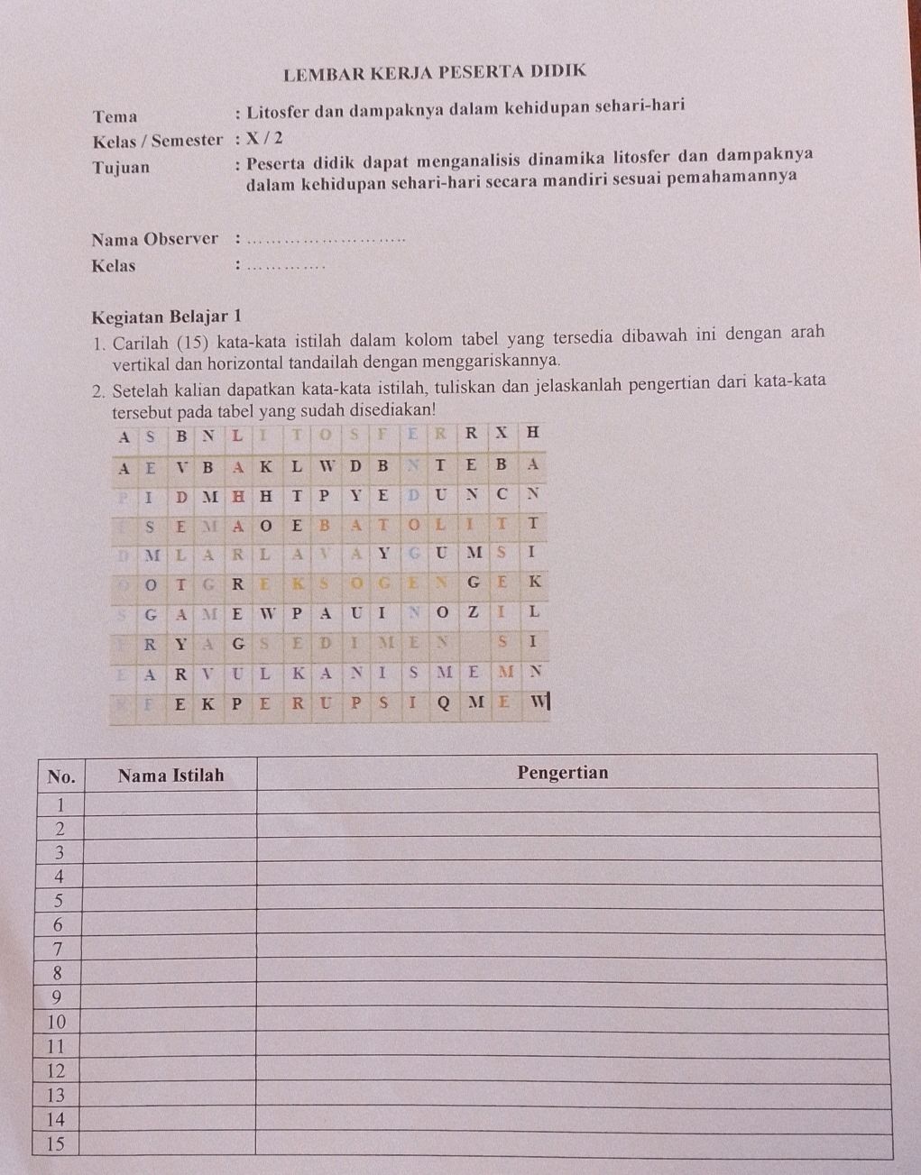 1. Carilah (15) kata-kata istilah dalam | StudyX