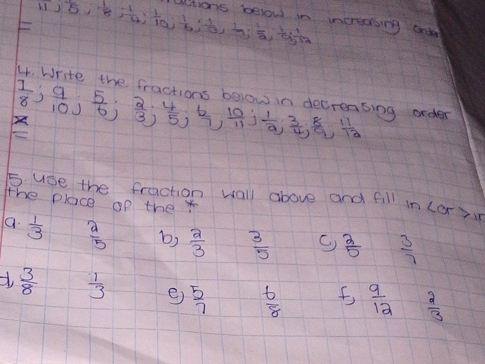 4. Write the fractions below in decreasing | StudyX