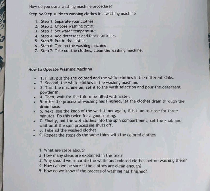 How do you use a washing machine procedure? | StudyX
