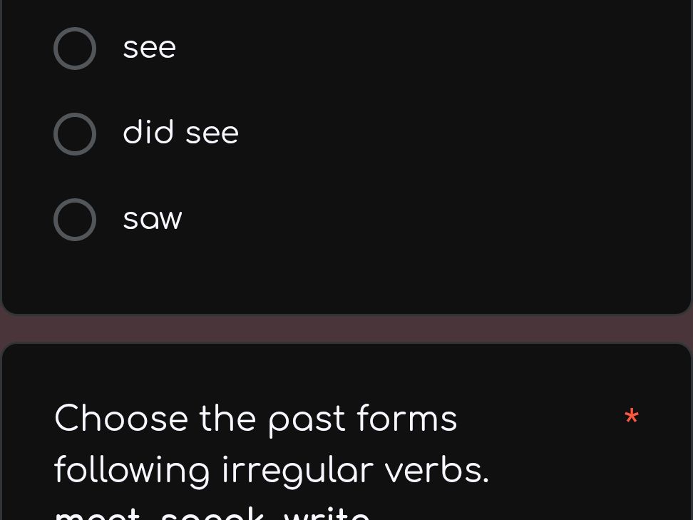 Choose the past forms following irregular | StudyX