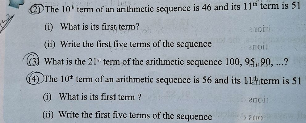 ② The 10th term of an arithmetic sequence is | StudyX