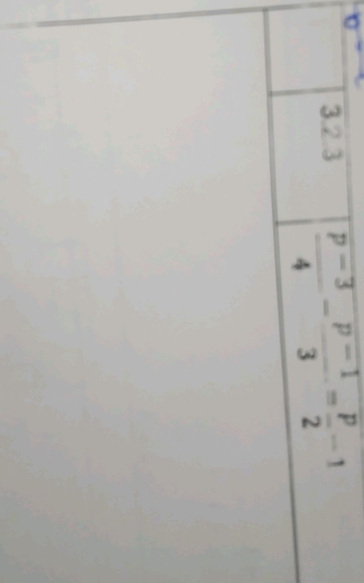 Solve for p: (p-3)/4 = (p-1)/2 | StudyX