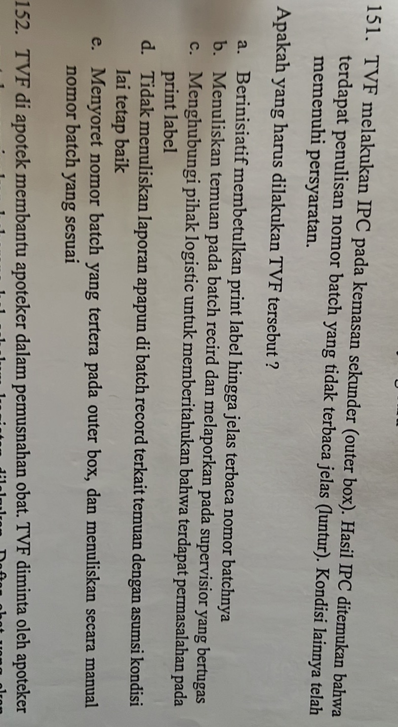 151. TVF melakukan IPC pada kemasan sekunder | StudyX