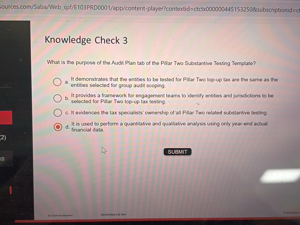 What is the purpose of the Audit Plan tab of | StudyX