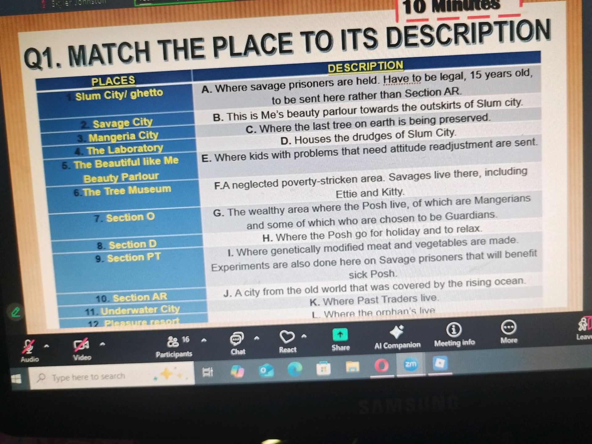 Q1. MATCH THE PLACE TO ITS DESCRIPTION | | StudyX