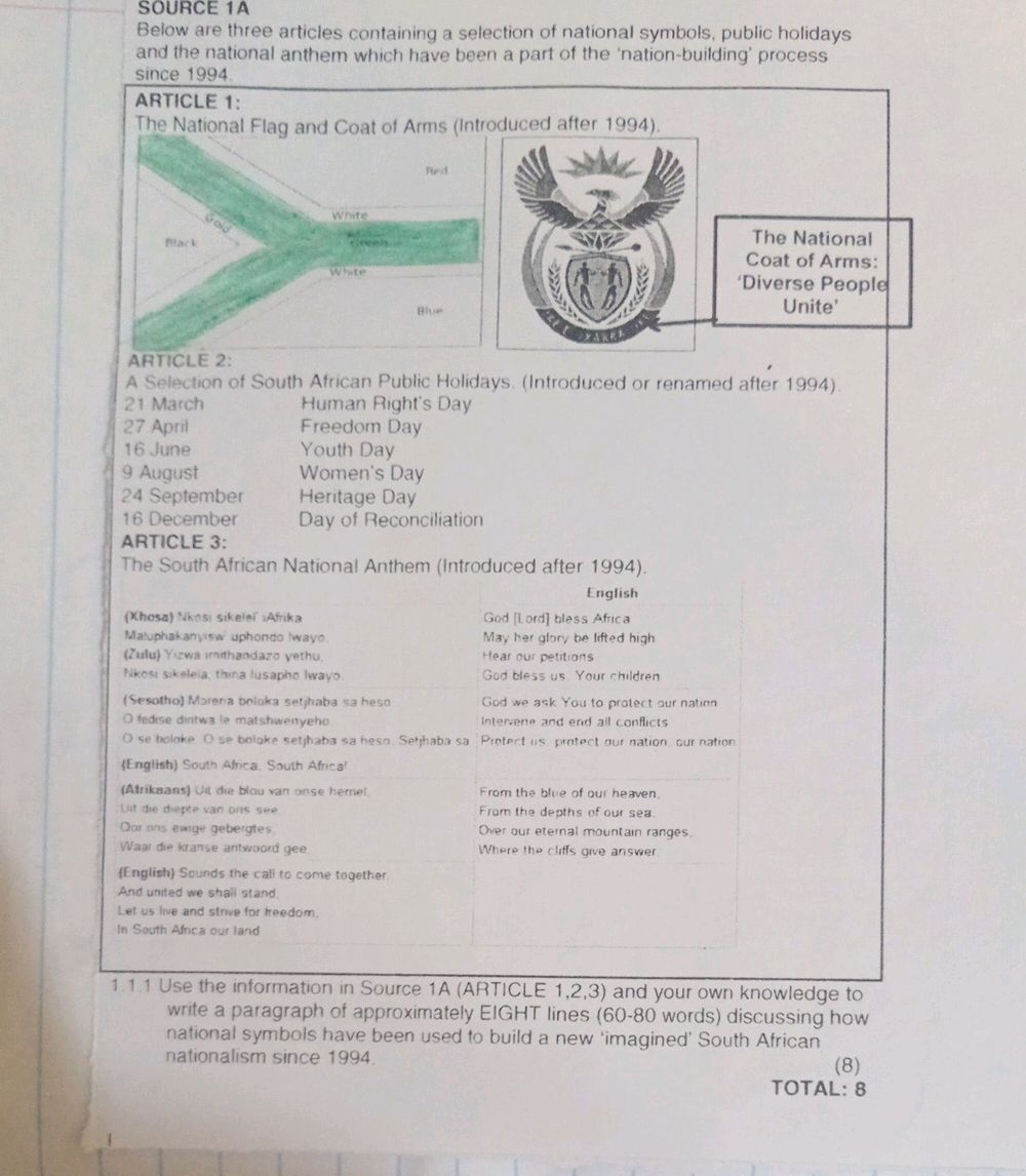 1. 1.1 Use the information in Source 1A | StudyX