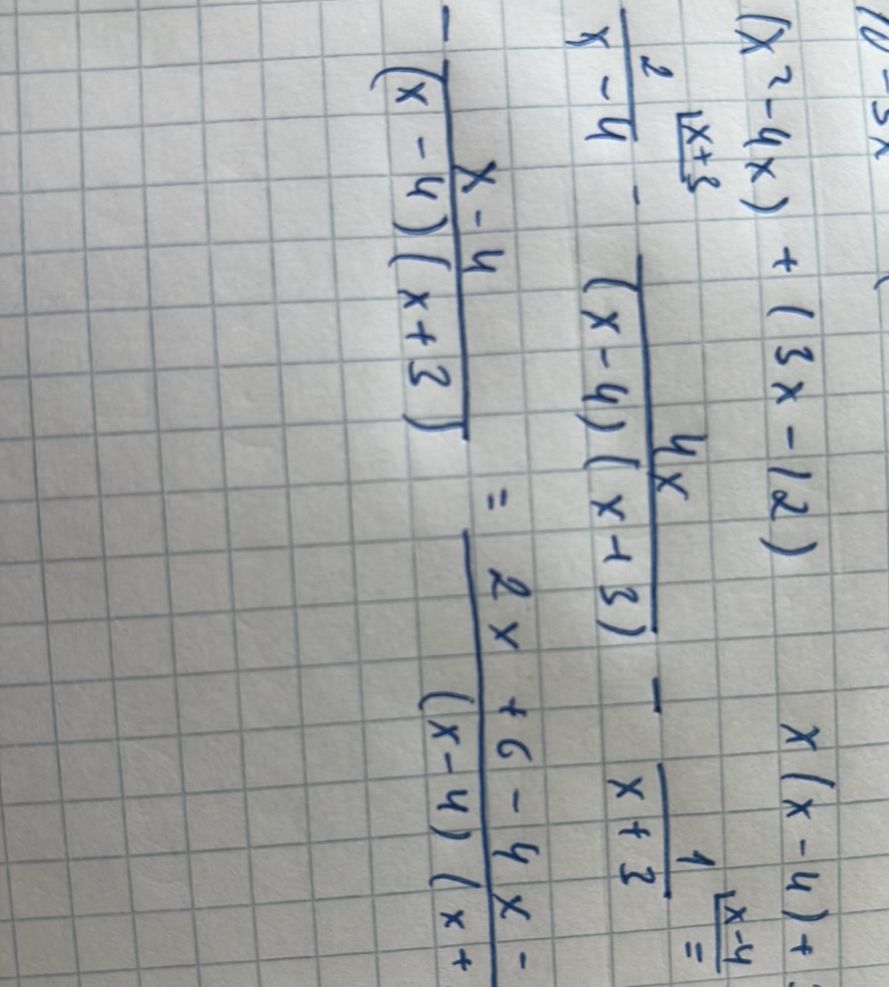 $ {x^2-4x}{x-4} + {3x-12}{x+3} - | StudyX