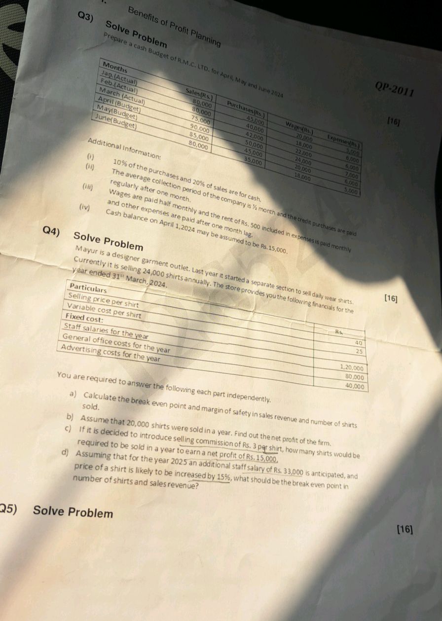 Q3) Solve Problem Prepare a cash Budget of | StudyX