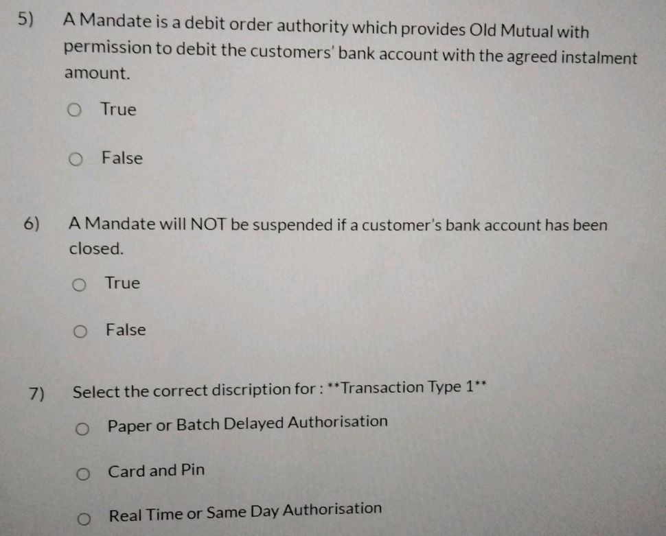5) A Mandate is a debit order authority | StudyX