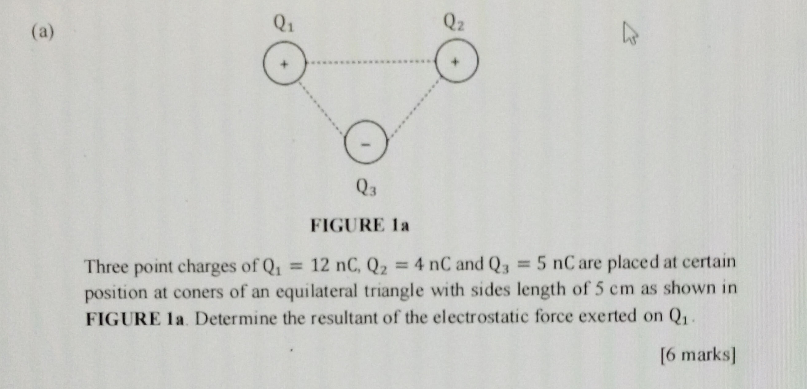 Three point charges of $Q_1 = 12 ext{ nC}$, | StudyX