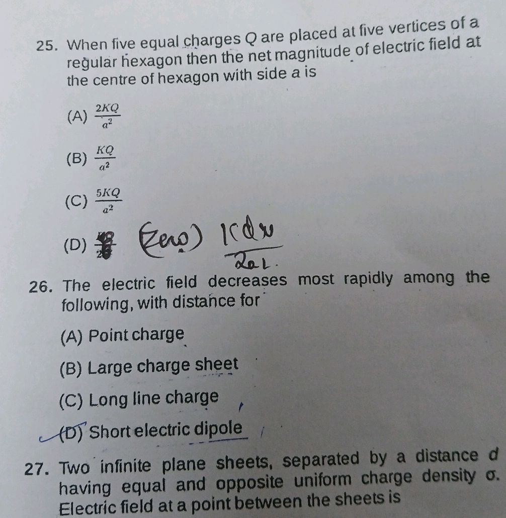 25. When five equal charges Q are placed at | StudyX