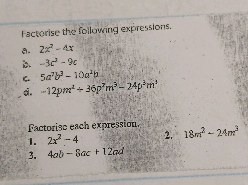 Factorise the following expressions. a. | StudyX