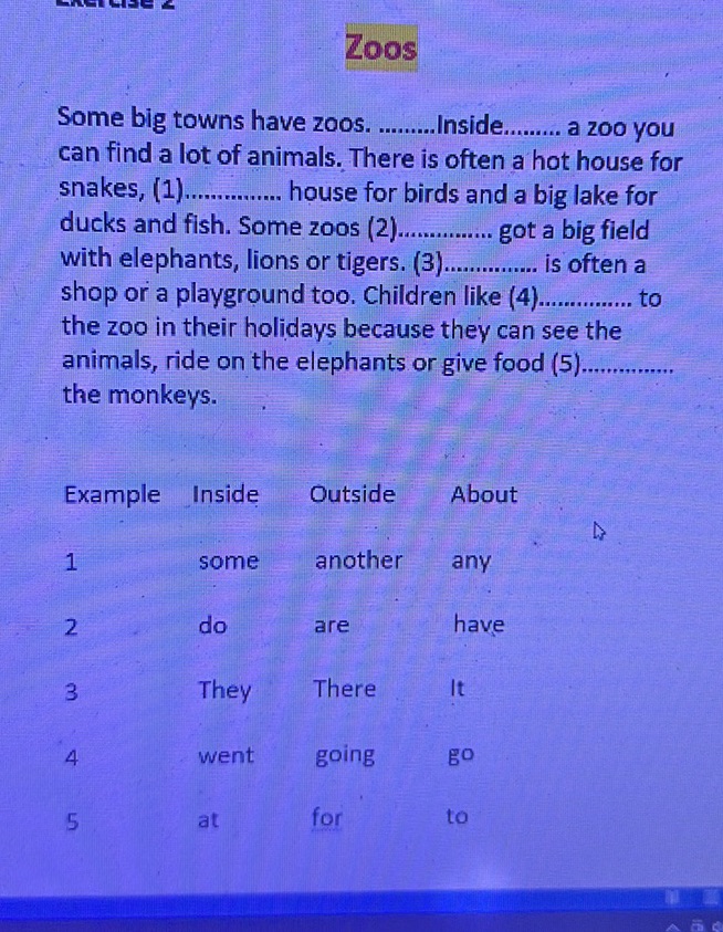 Some big towns have zoos. Inside a zoo you | StudyX