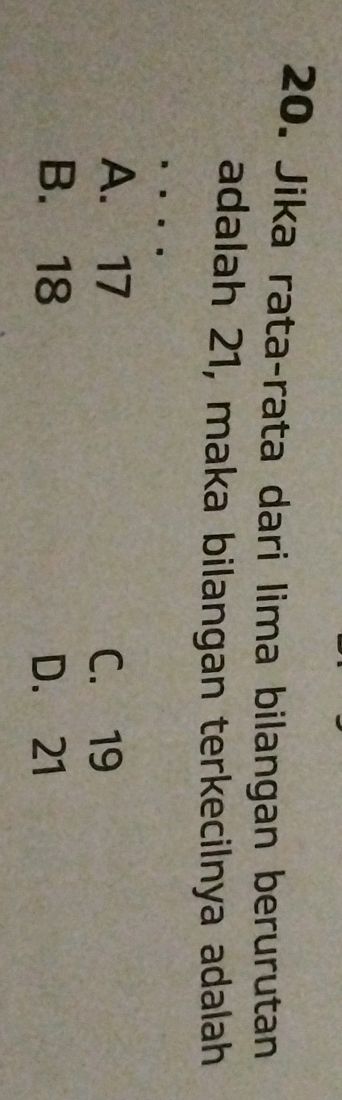 20. Jika rata-rata dari lima bilangan | StudyX