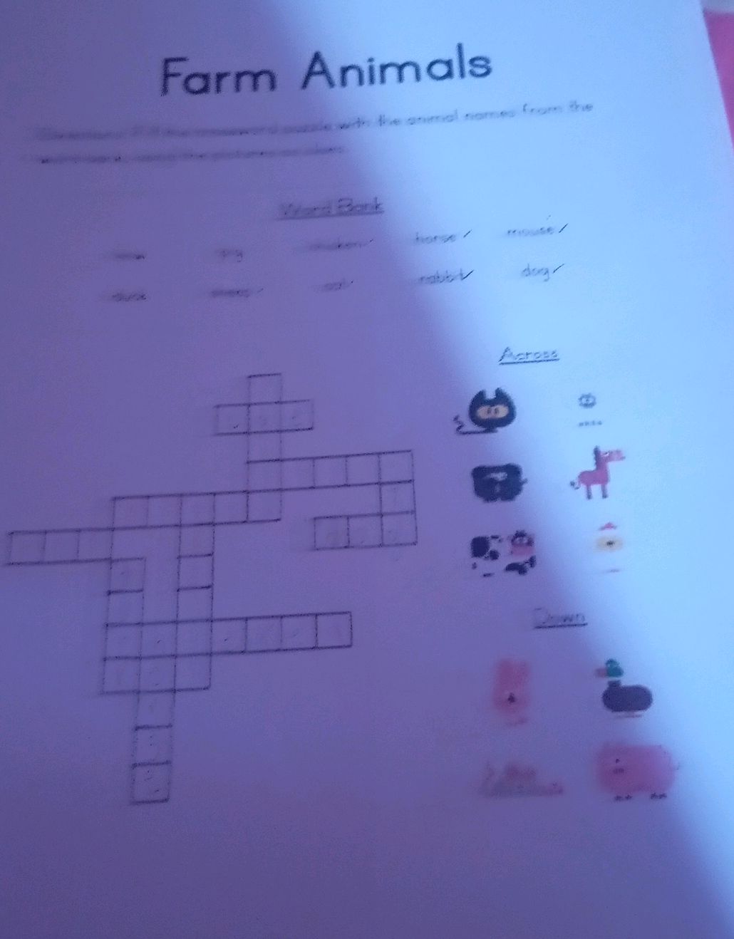 Farm Animals Word Bank horse/ mouse/ dog/ | StudyX