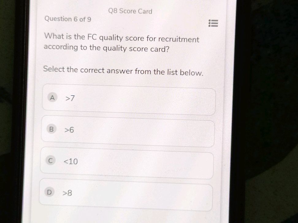 What is the FC quality score for recruitment | StudyX