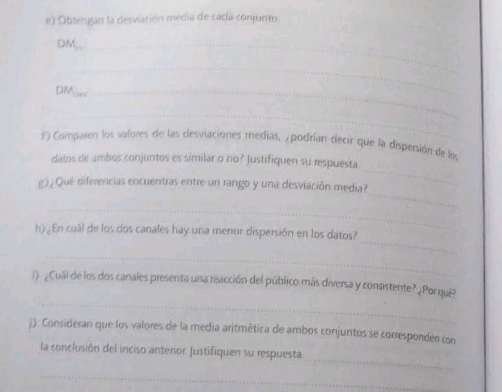 e) Obtengan la desviación media de cada | StudyX