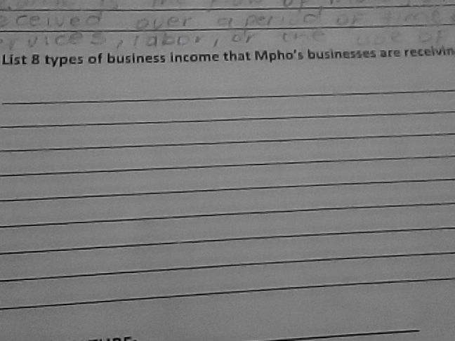 List 8 types of business income that Mpho's | StudyX