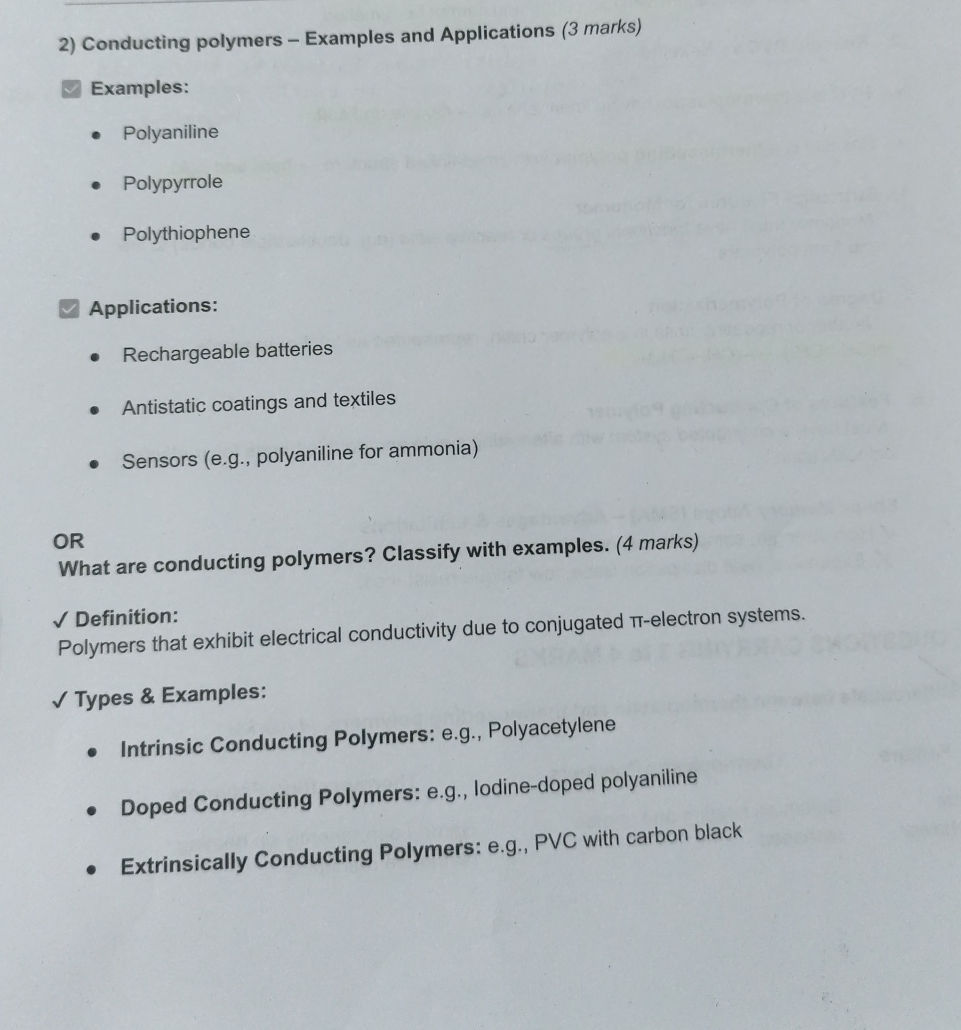 2) Conducting polymers - Examples and | StudyX