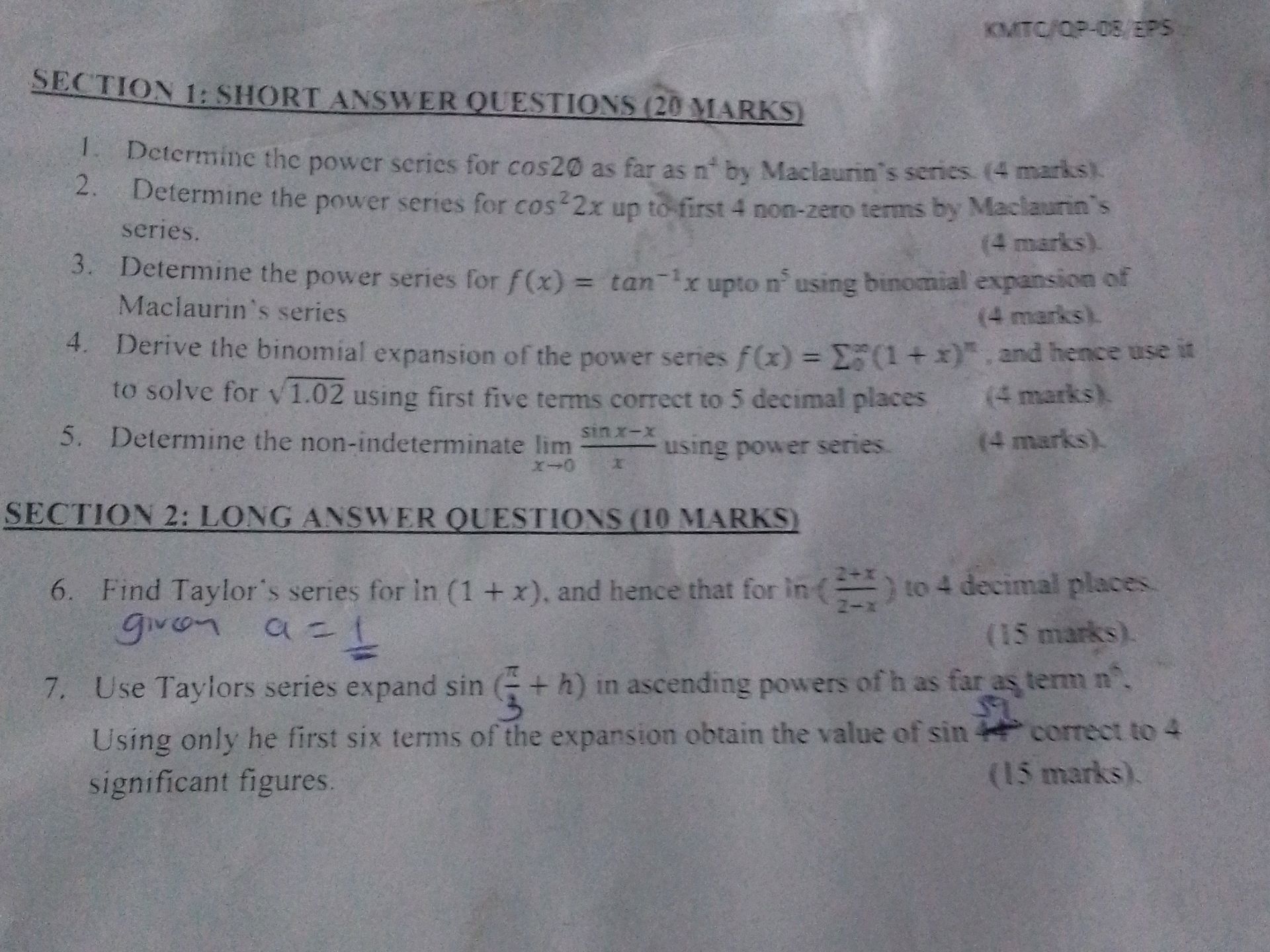 SECTION 1: SHORT ANSWER QUESTIONS (20 MARKS) | StudyX