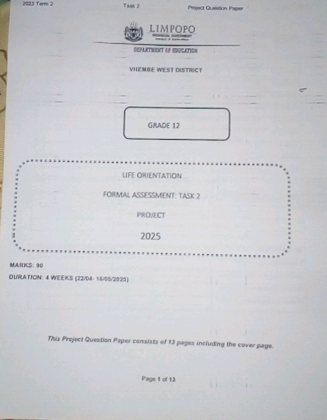 2025 Term 2 Task 2 Project Question Paper | StudyX