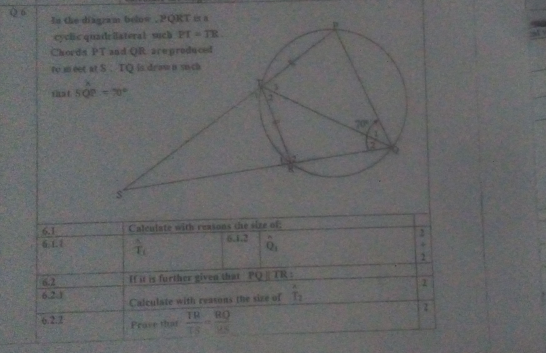 In the diagram below, PQRT is a cyclic | StudyX