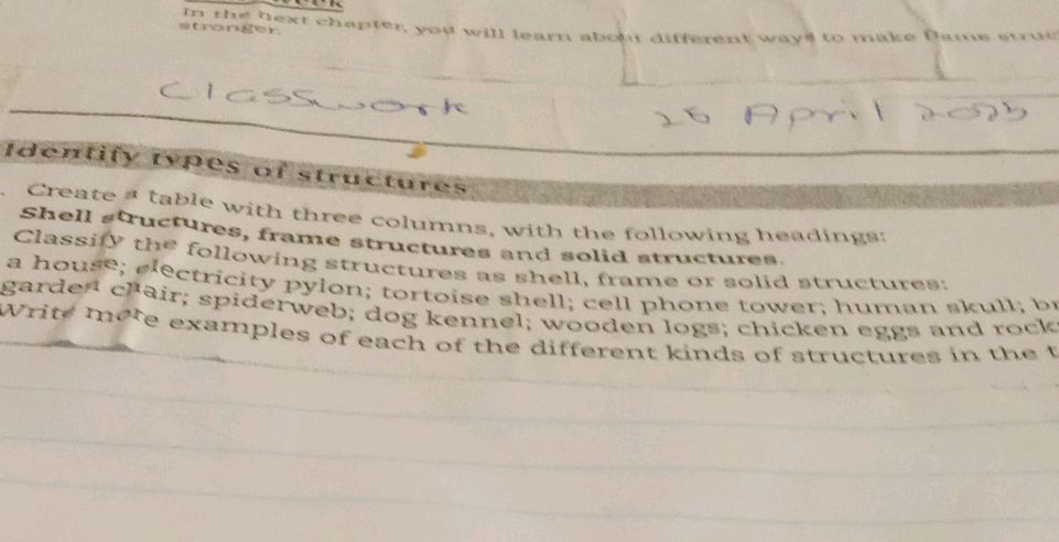 Identify types of structures Create a table | StudyX