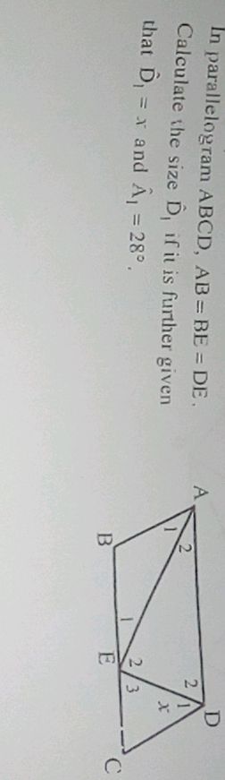 In parallelogram ABCD, AB = BE = DE. | StudyX