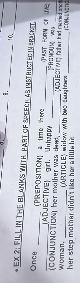 EX 2: FILL IN THE BLANKS WITH PART OF | StudyX