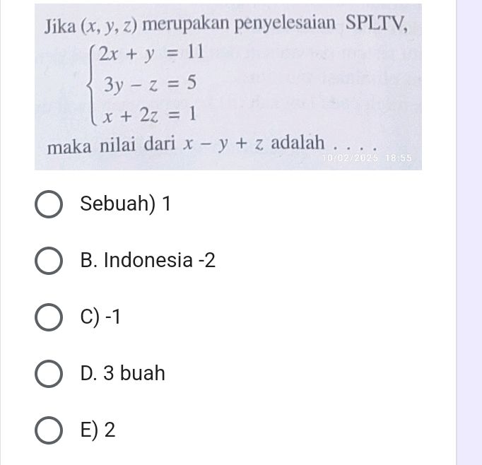 Jika (x, y, z) merupakan penyelesaian SPLTV, | StudyX