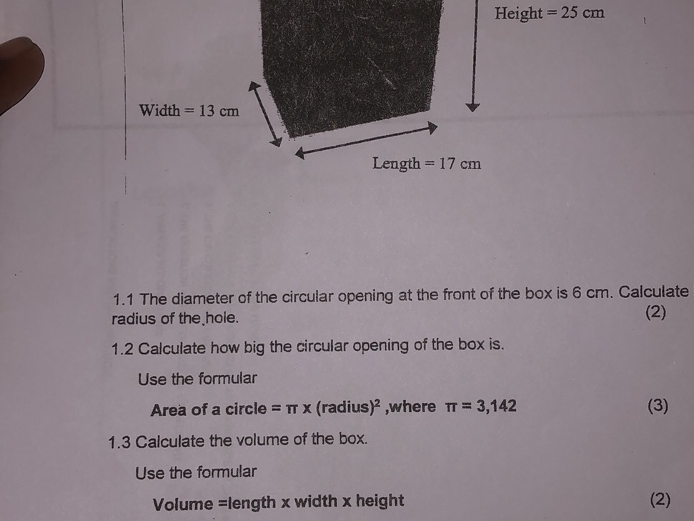 1.1 The diameter of the circular opening at | StudyX