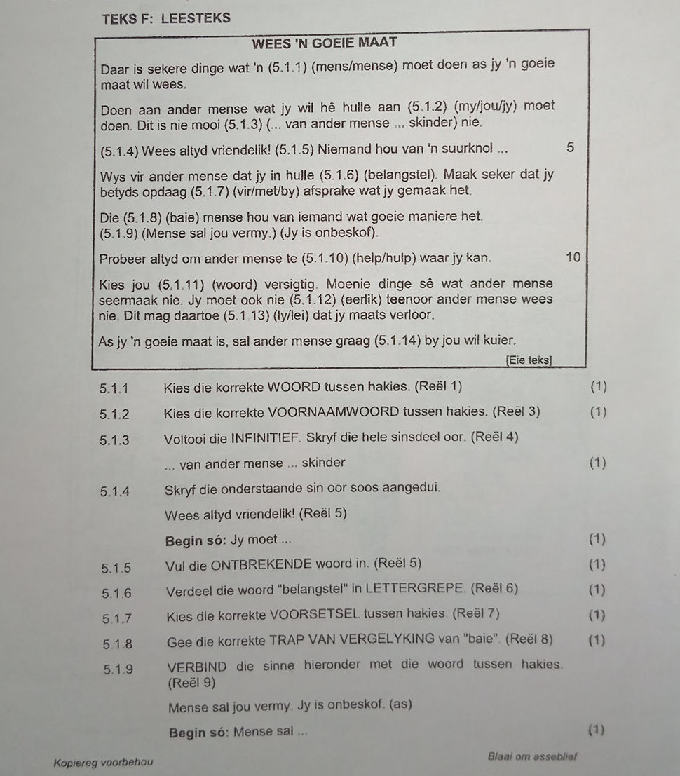 5.1.1 Kies die korrekte WOORD tussen hakies. | StudyX