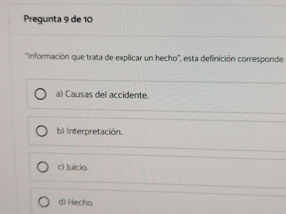 Pregunta 9 de 10 "Información que trata de | StudyX