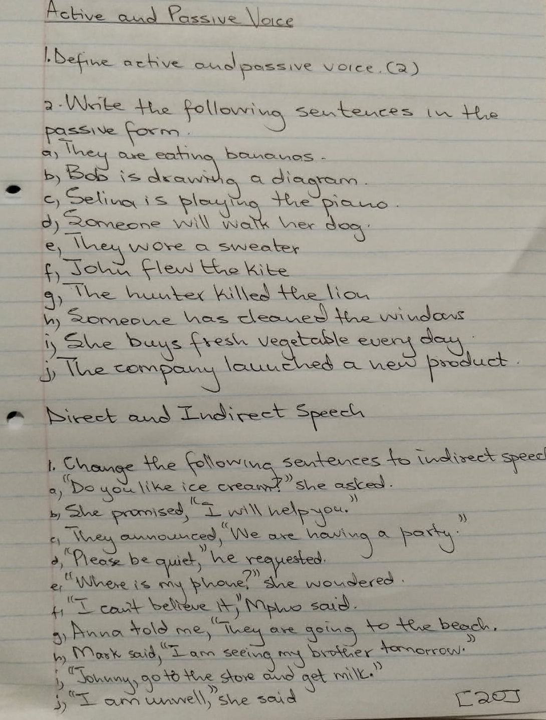 1. Define active and passive voice. (2) 2. | StudyX