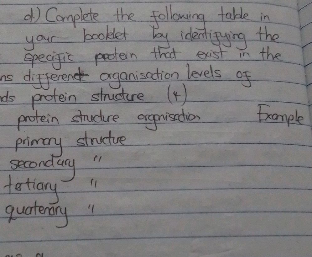 d.) Complete the following table in your | StudyX