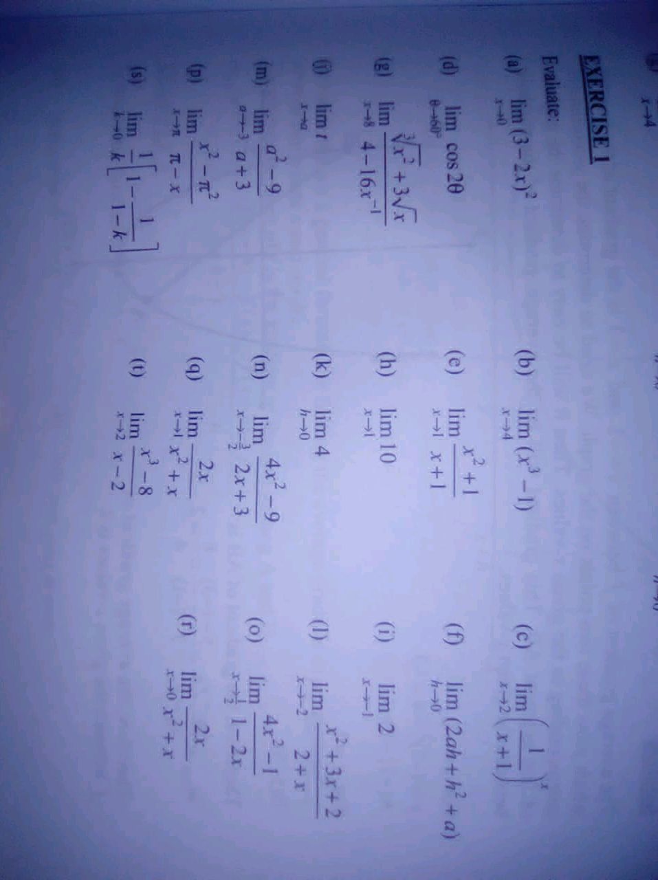 EXERCISE 1 Evaluate: (a) $_{x 0} (3-2x)^2$ | StudyX