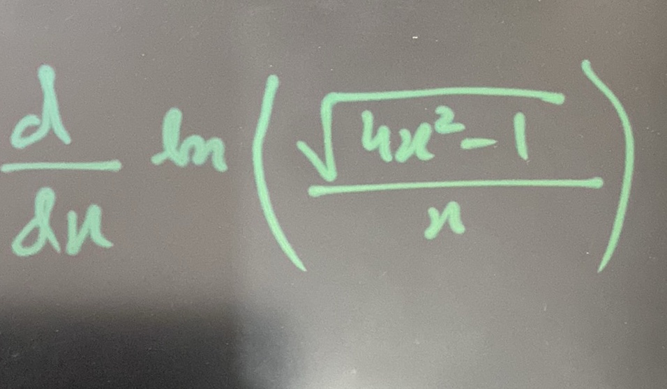Derivative of ln(sqrt(4x^2 - 1) / x) | StudyX