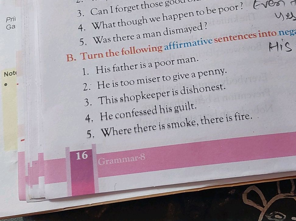 B. Turn the following affirmative sentences | StudyX