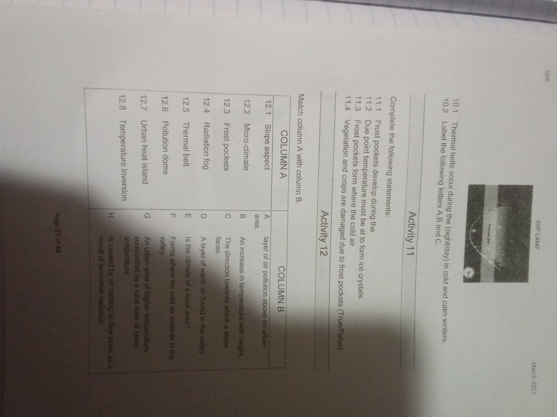 10.1 Thermal belts occur during the | StudyX