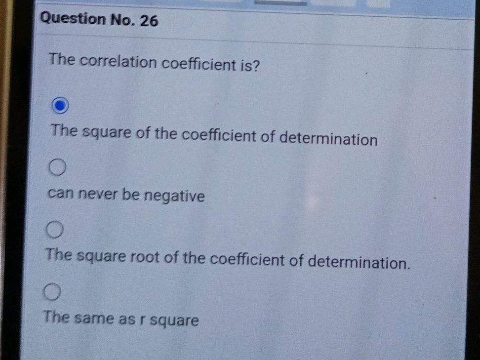 The correlation coefficient is? The square | StudyX
