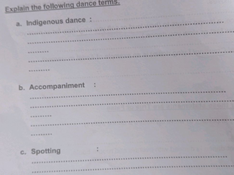 Explain the following dance terms. a. | StudyX