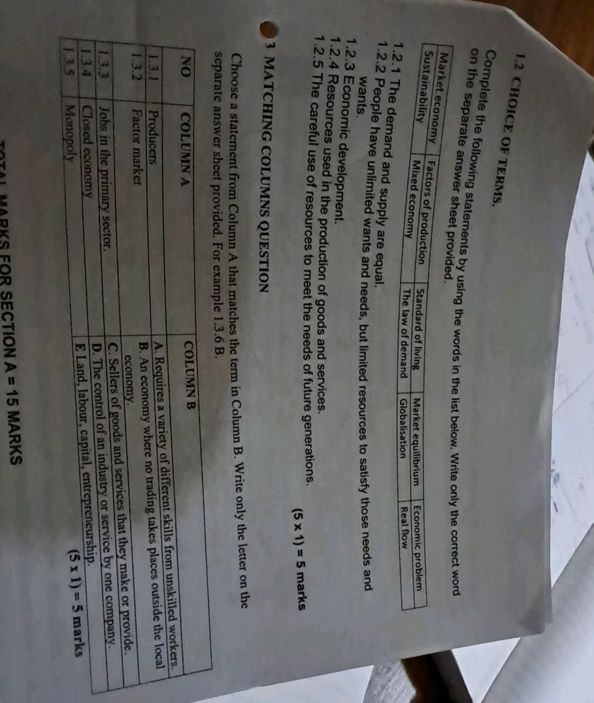 1. 2 CHOICE OF TERMS. Complete the | StudyX