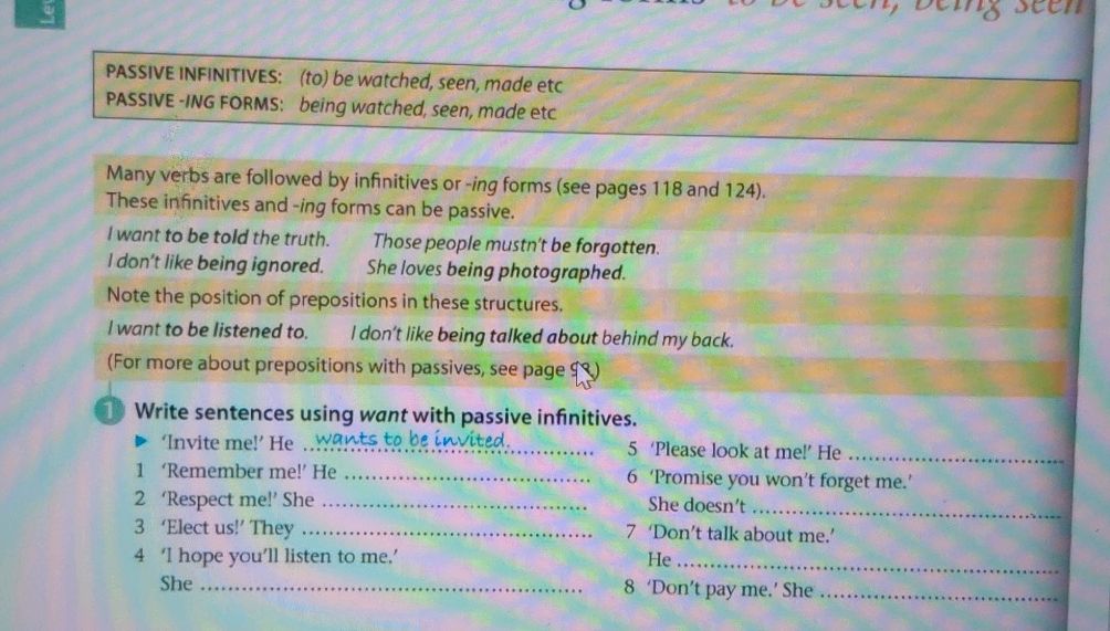 Write sentences using want with passive | StudyX