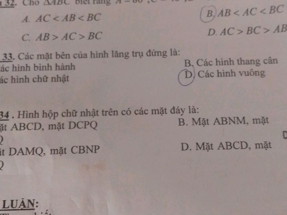 32. Cho $ ABC$ biết rằng $A = 80^o, C = | StudyX