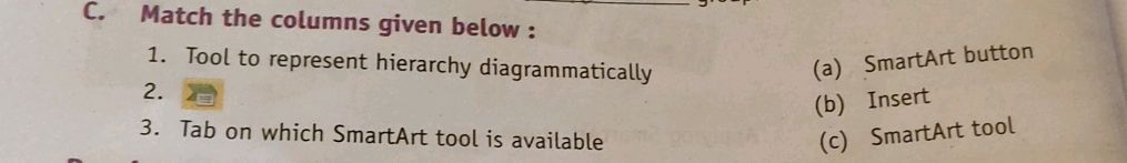 C. Match the columns given below : 1. Tool | StudyX