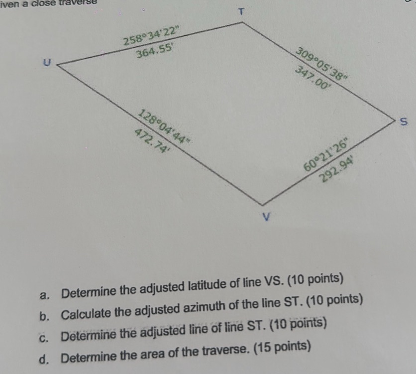 a. Determine the adjusted latitude of line | StudyX