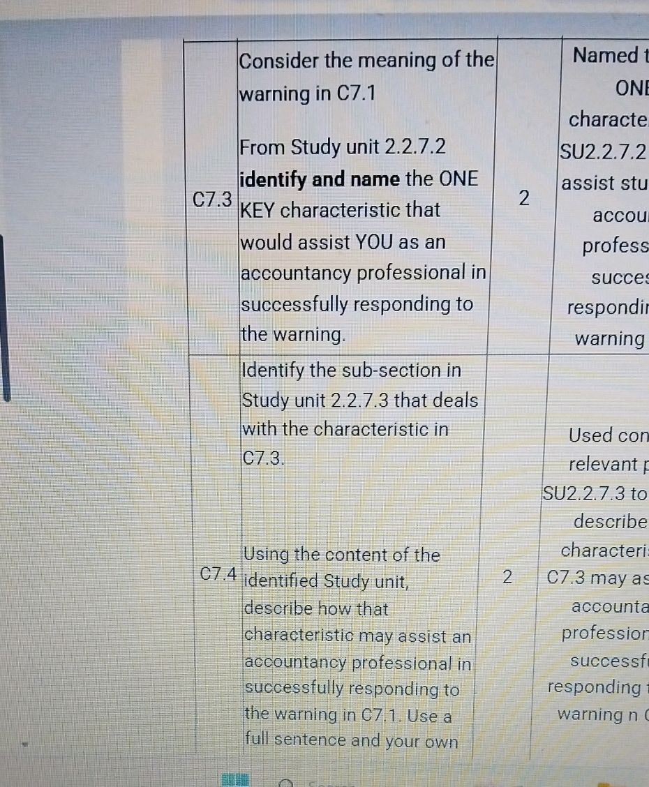 C7.3 From Study unit 2.2.7.2 identify and | StudyX