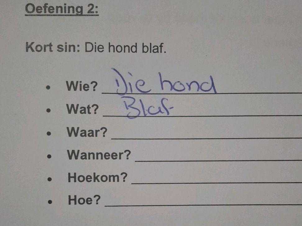 Oefening 2: Kort sin: Die hond blaf. • | StudyX