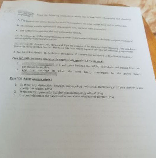 Part III: Fill the blank spaces with | StudyX