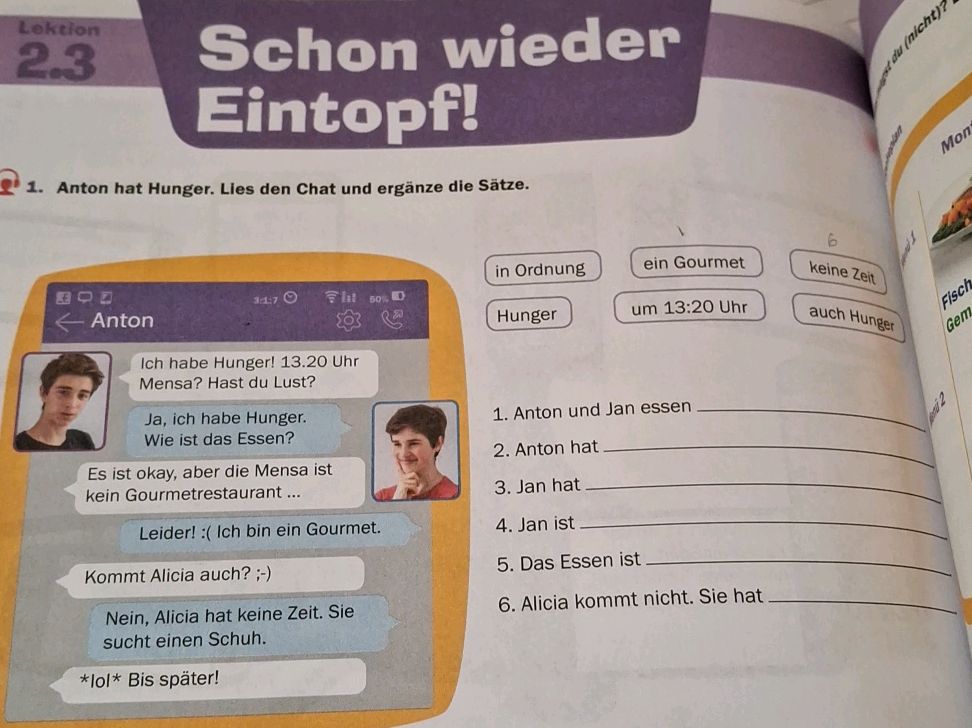 1. Anton hat Hunger. Lies den Chat und | StudyX
